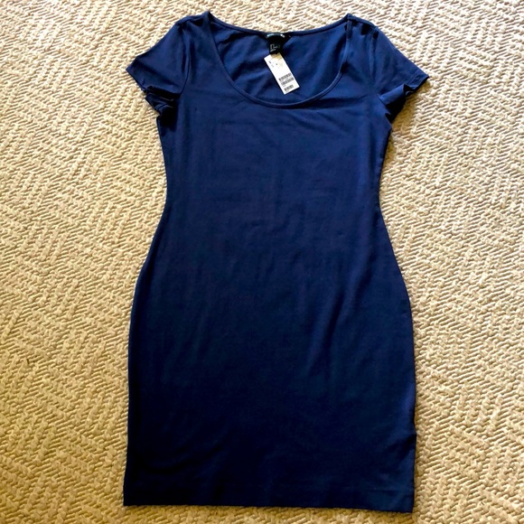 H&M | Dresses | Nwt Hm Scoop Neck Blue Figure Hugging Tee Shirt Dress ...